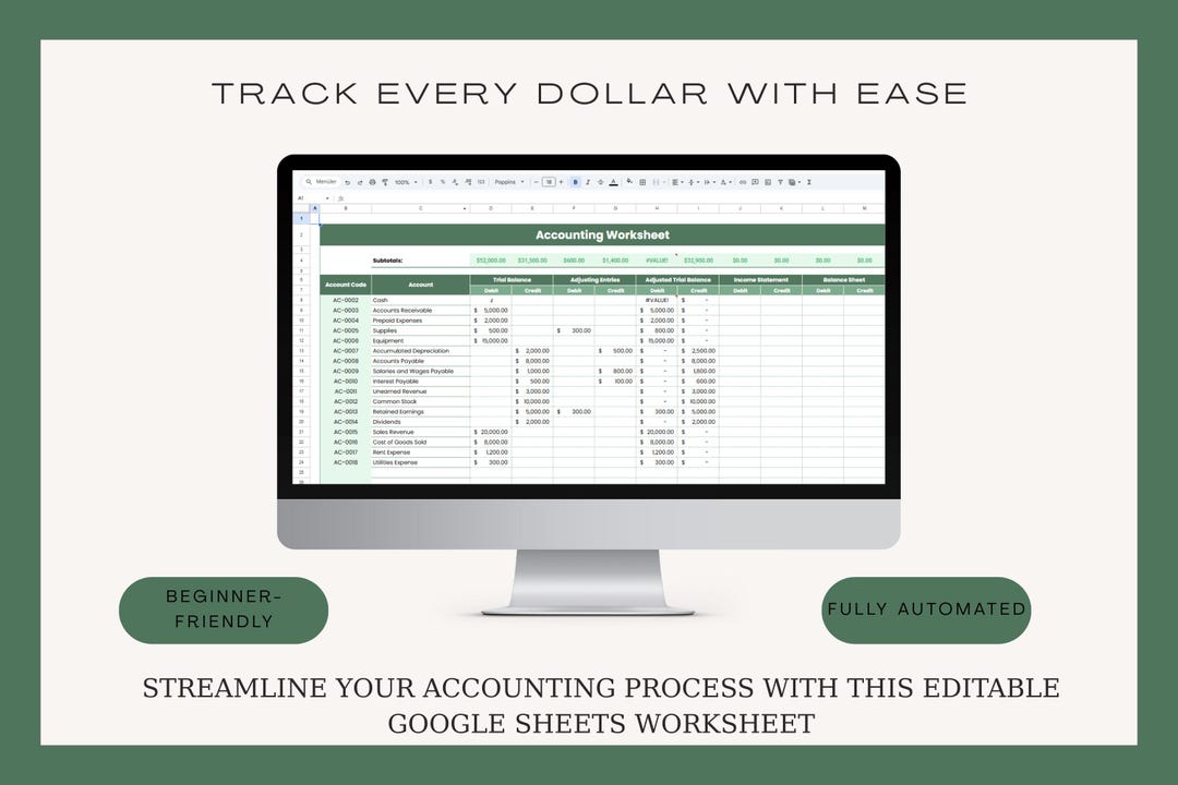 Editable Accounting Spreadsheet | Bookkeeping & Income Tracker Template ...