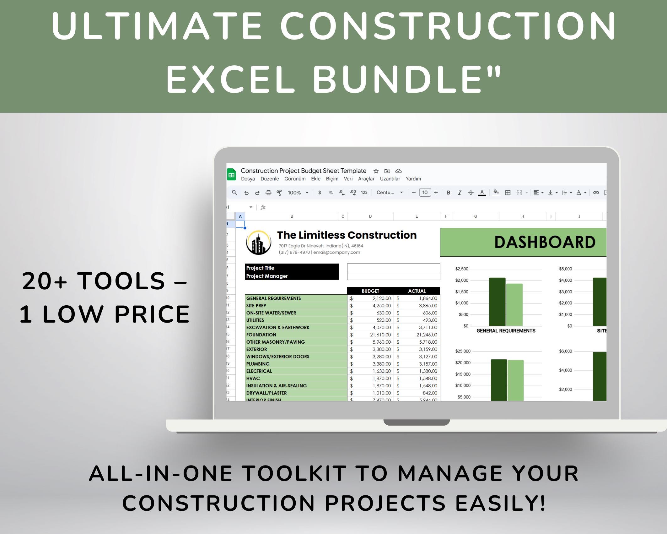 Ultimate Construction Business Excel Template Bundle | 20+ Contractor ...