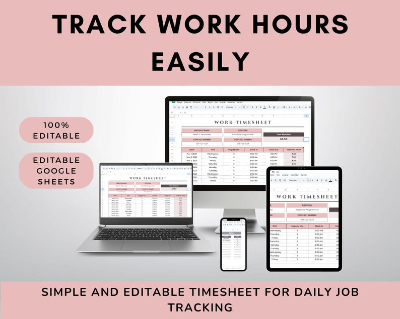 Work Timesheet Template Google Sheets | Employee Hour Tracker ...