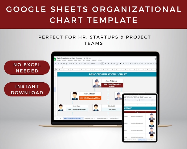 Organizational Chart Google Sheets | Editable Org Chart Template | Team ...