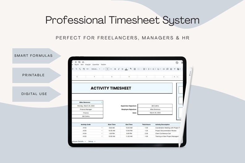 Employee Timesheet Google Sheet Template: Daily Activity & Work Hours ...