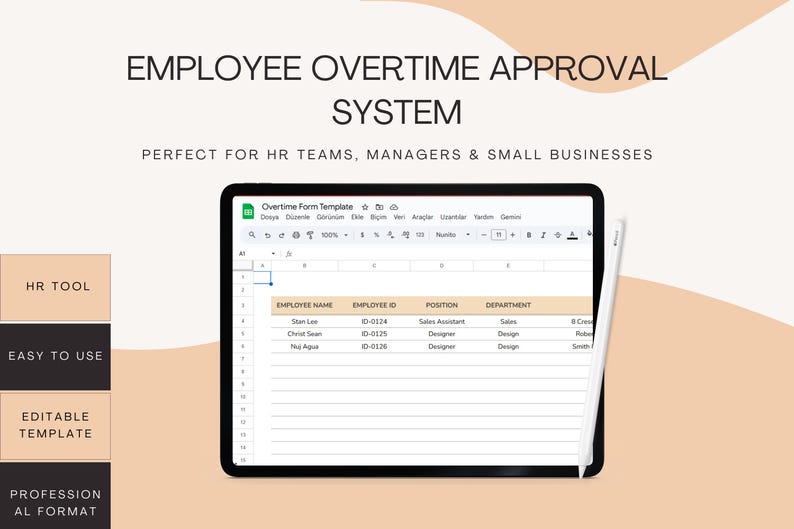 Overtime Tracking Template | Employee Overtime Request & Approval System | Easy HR Spreadsheet ...