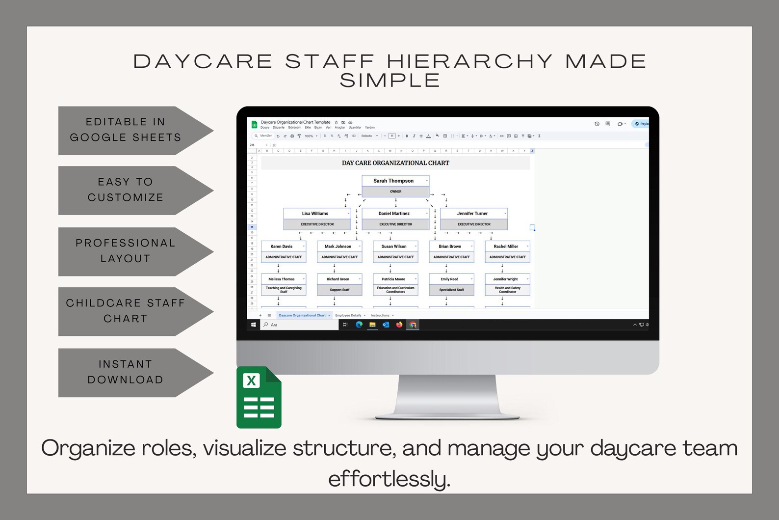 Preschool Staff Org Chart – Editable Daycare Organizational Chart in ...