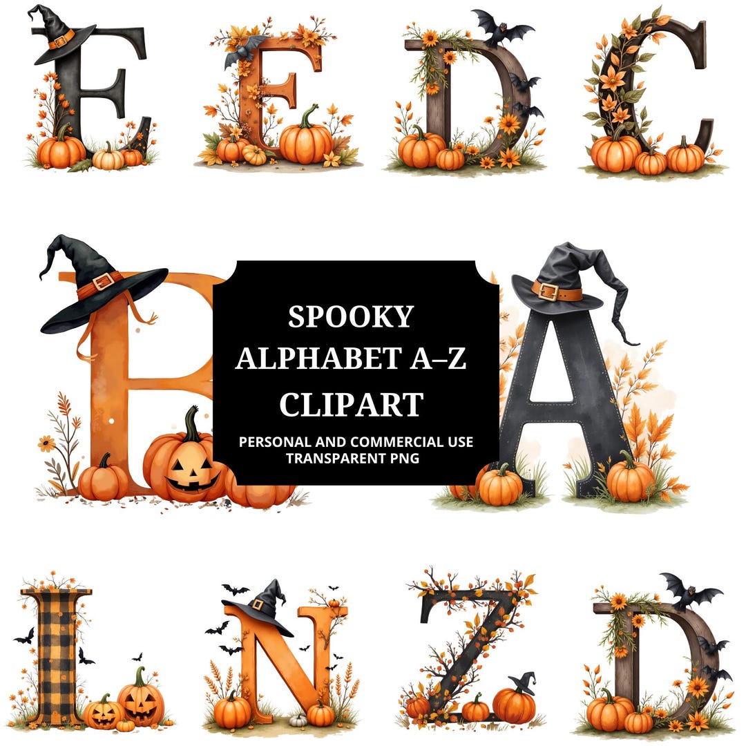 Spooky Halloween Alphabet A-Z | Pumpkin Letter PNG Bundle | Transparent ...