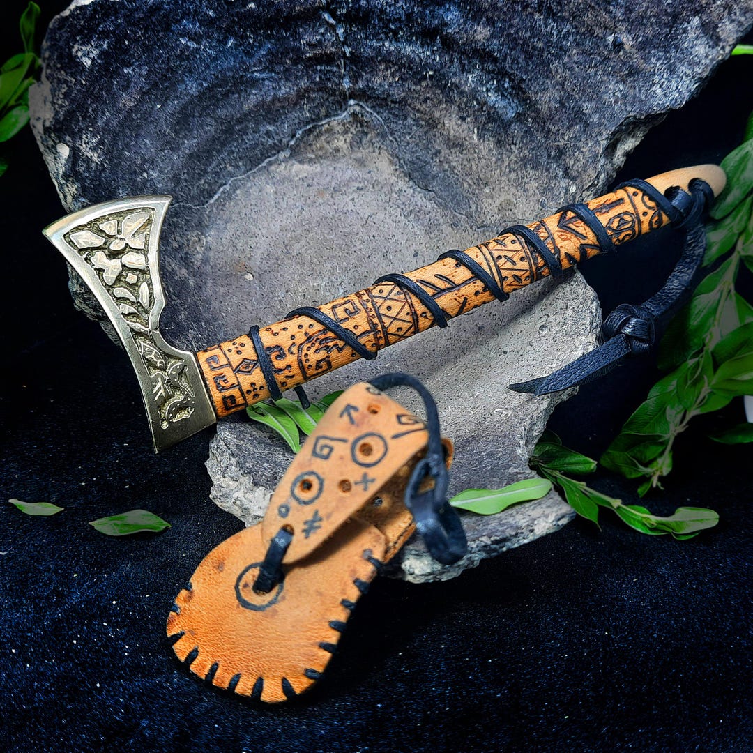 Bronze Perun Axe: Viking Runes, Wood Handle, Leather Case. Slavs ...