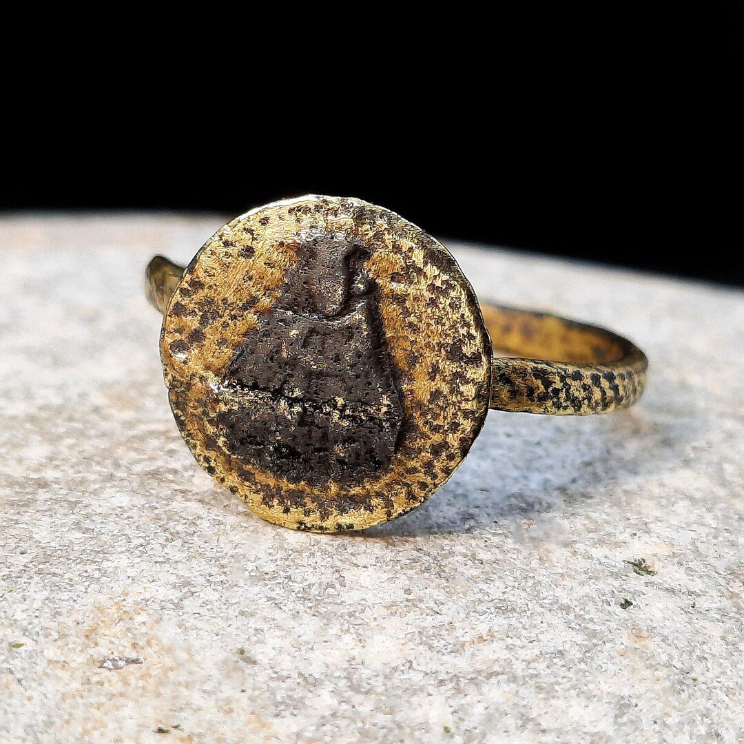 Medieval Bronze Ring, Saint Figure Artifact, Relic Talisman 13-15 ...