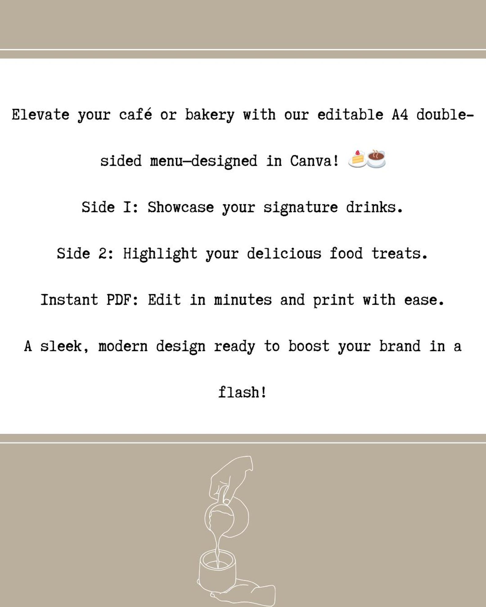 Editable A4 Double-sided Menu Canva Template – Perfect for Cafés ...