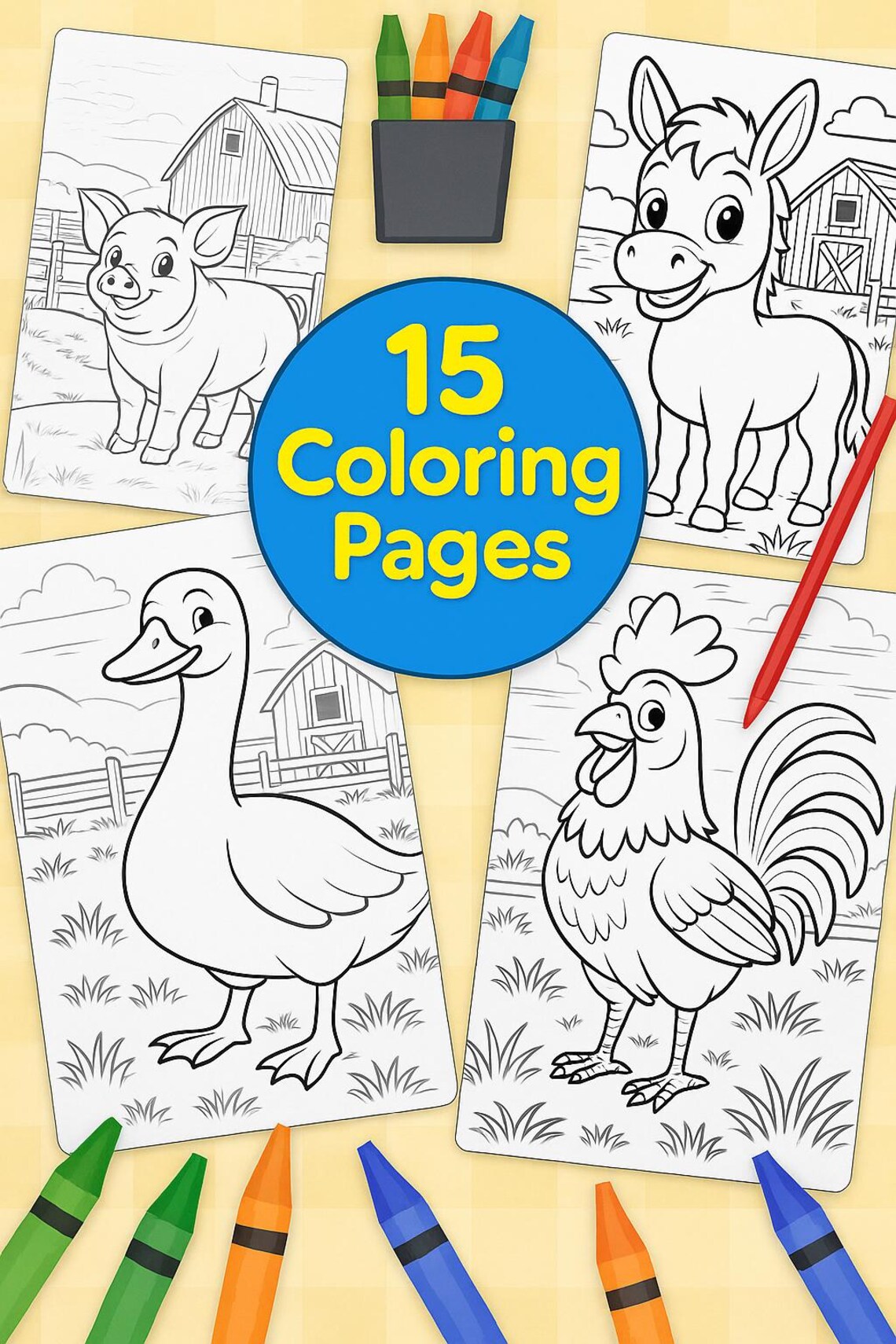 Farm Animals Coloring Book | 15 Pages | Instant Download PDF | Size A4 ...