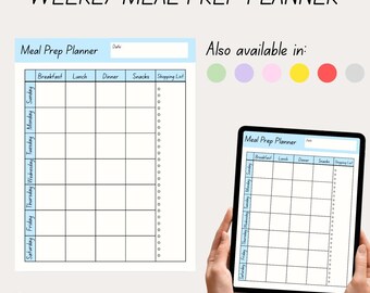 Meal Prep Planner Printable, Food Planner at A Glance, Meal Plan ...