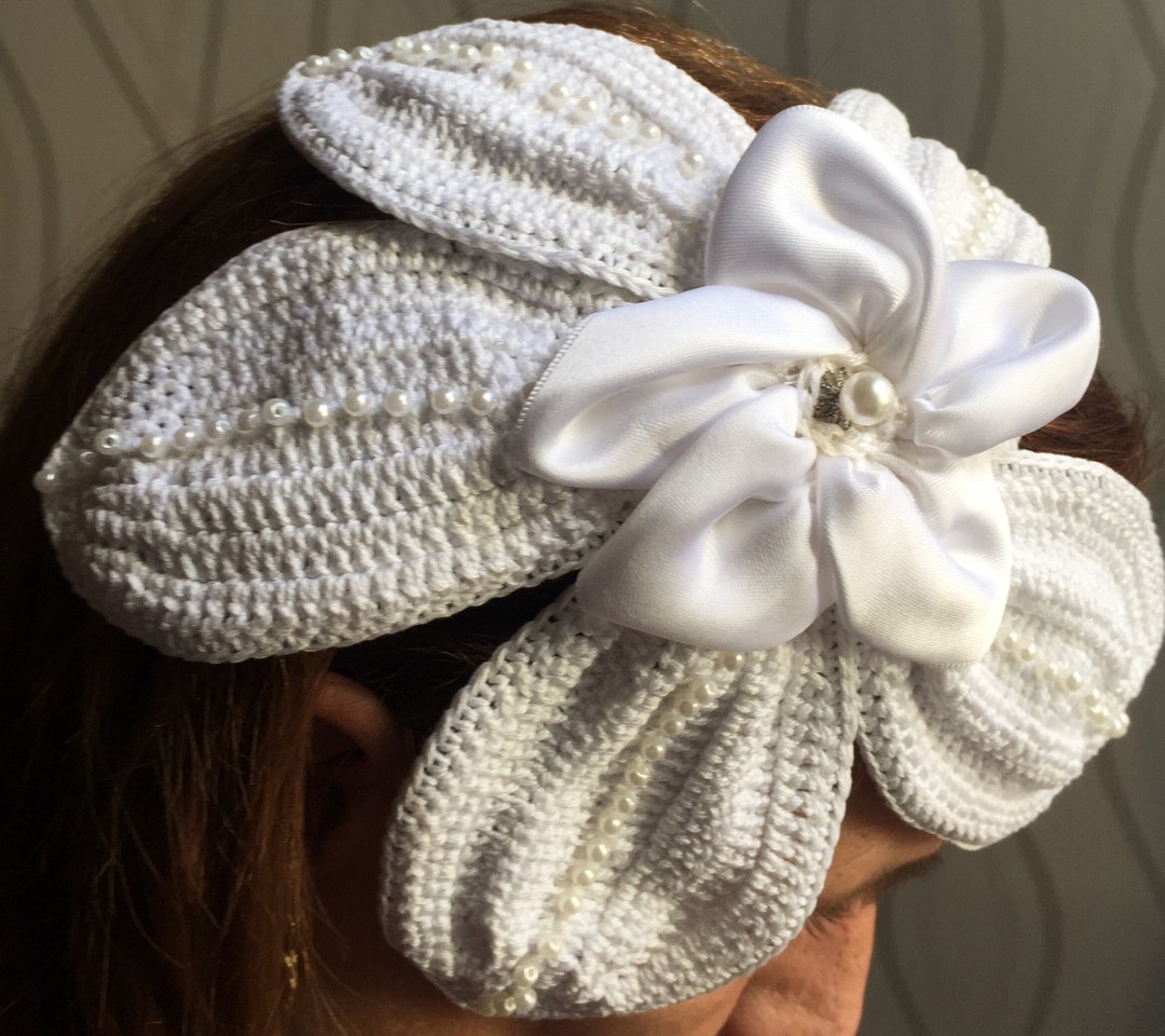 Crochet Wedding Fascinator, Flower & Pearl Bridal Hairpiece - Etsy