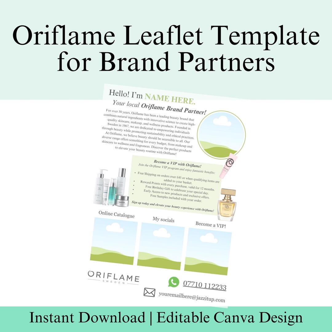 Oriflame Leaflet Template for Brand Partners | Editable Canva Design ...