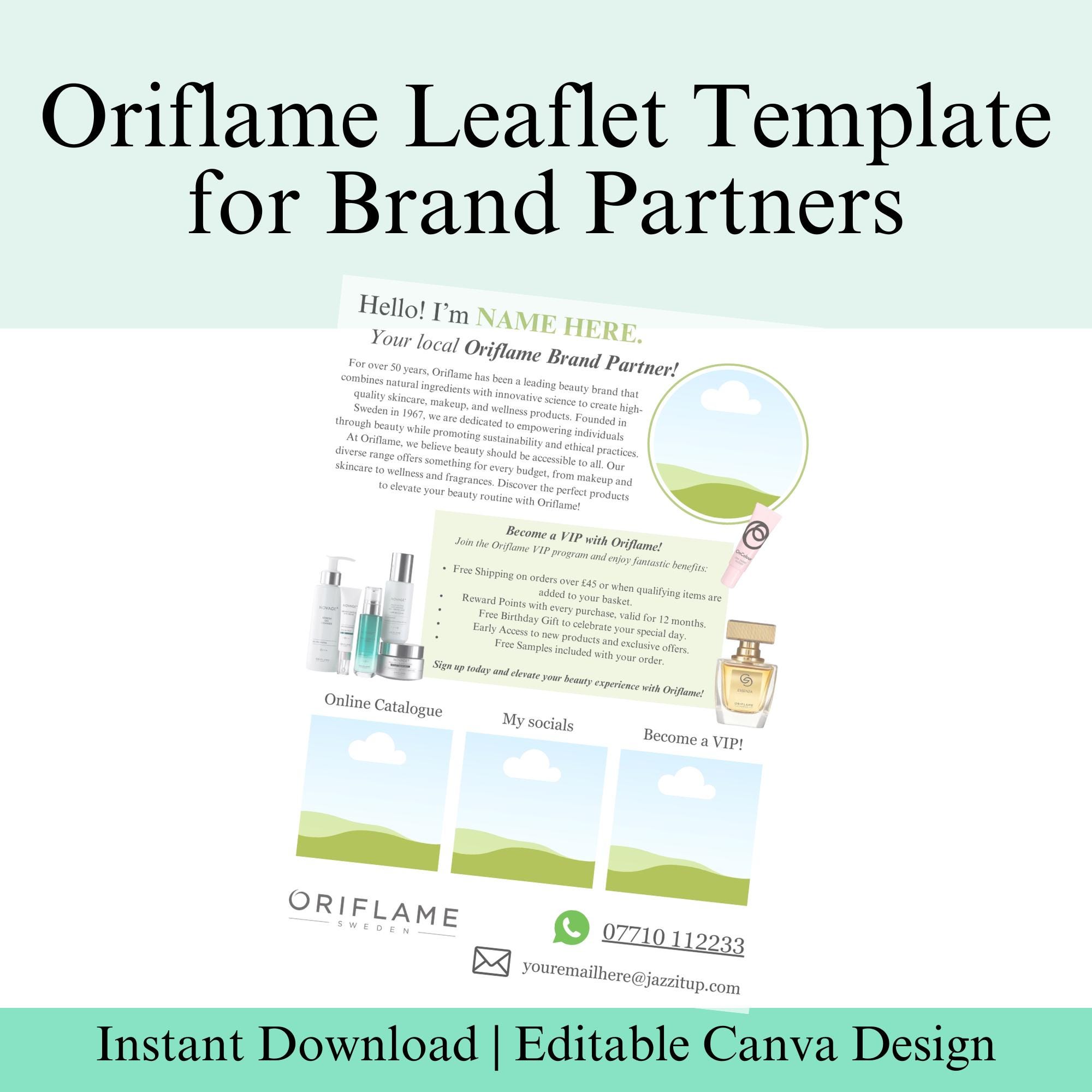 Oriflame Leaflet Template for Brand Partners | Editable Canva Design ...