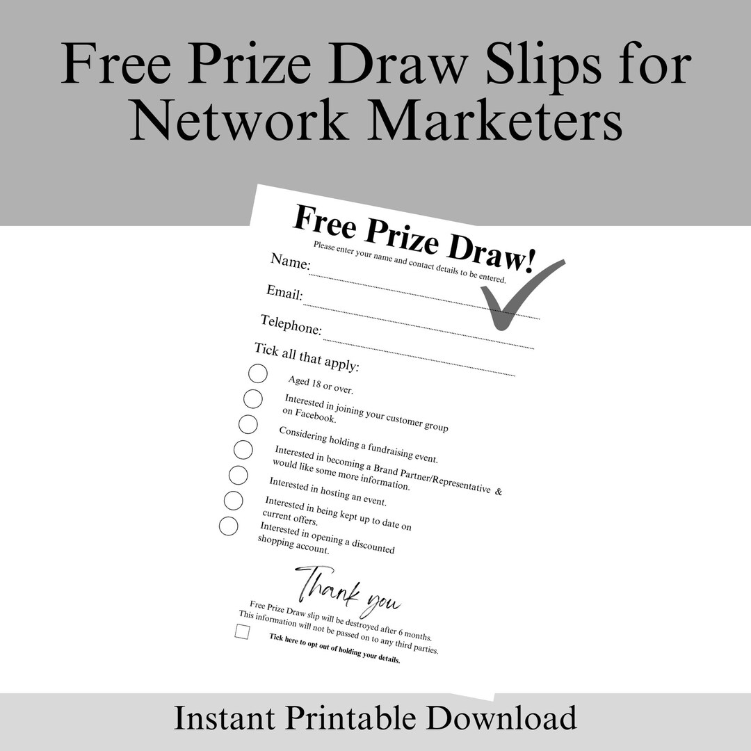 Free Prize Draw Slips for Network Marketers | Printable PDF | 6 Colours ...
