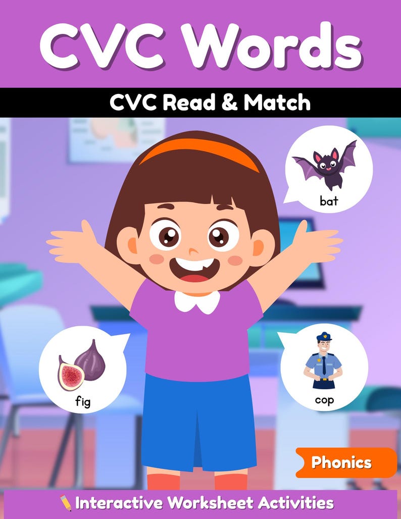 CVC Word Worksheets MEGA Bundle | Short Vowel Sounds, Read and Match ...