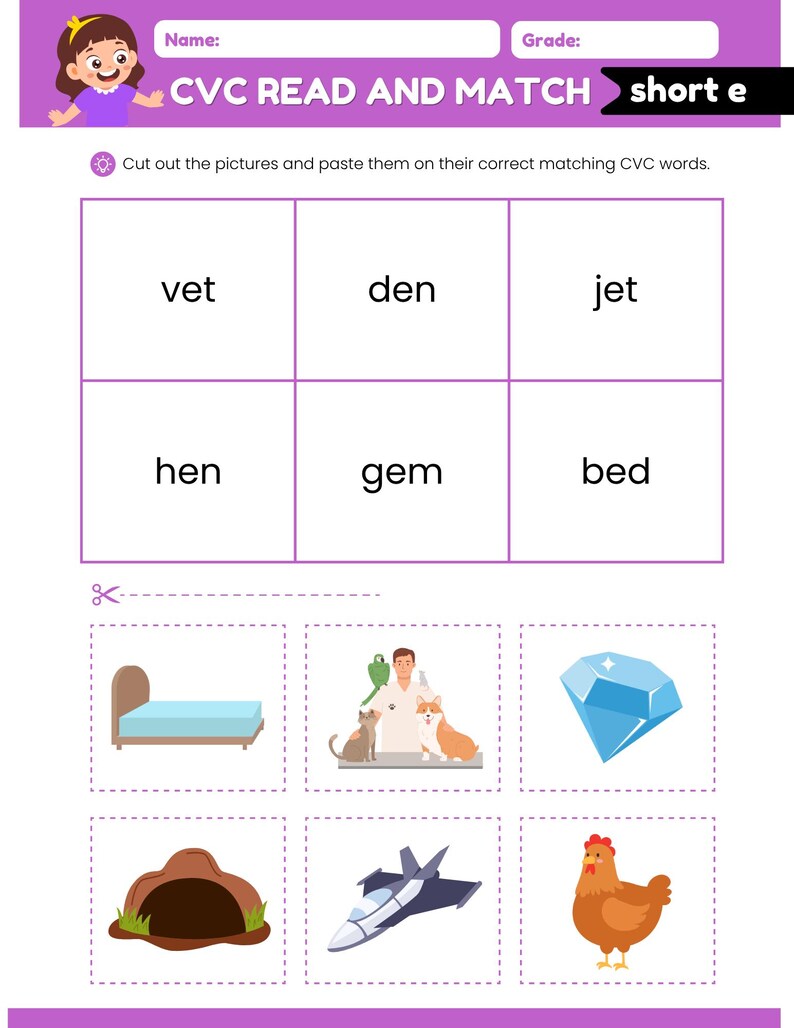 CVC Word Worksheets MEGA Bundle | Short Vowel Sounds, Read and Match ...