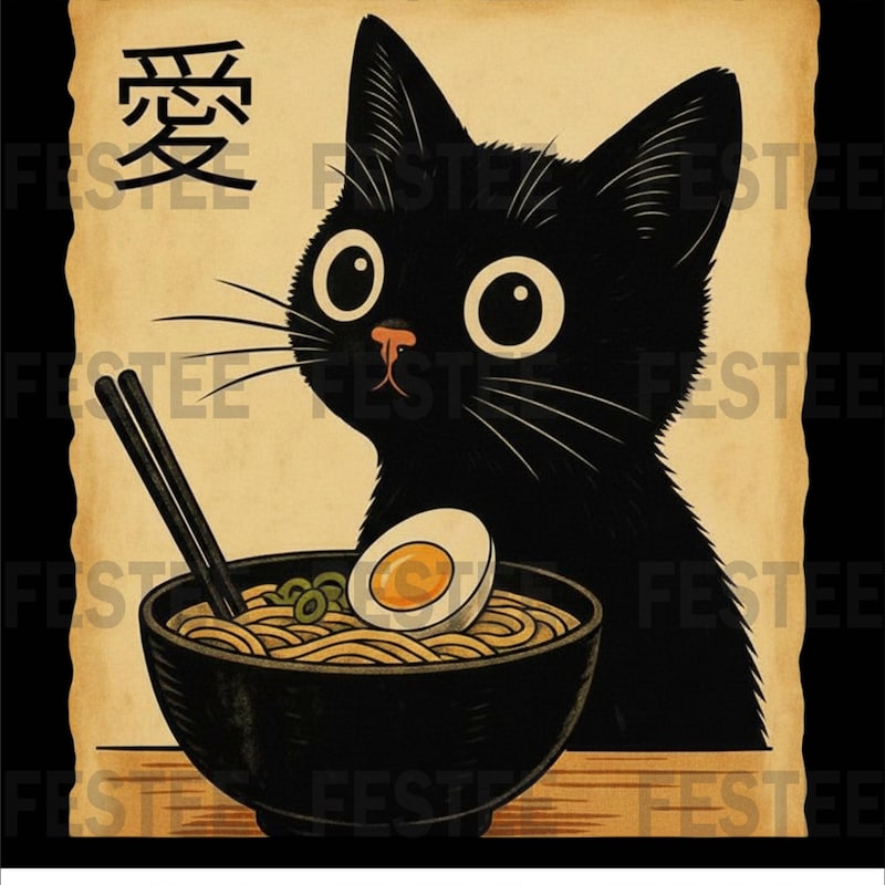 Japanese Ramen Cat Poster - Etsy