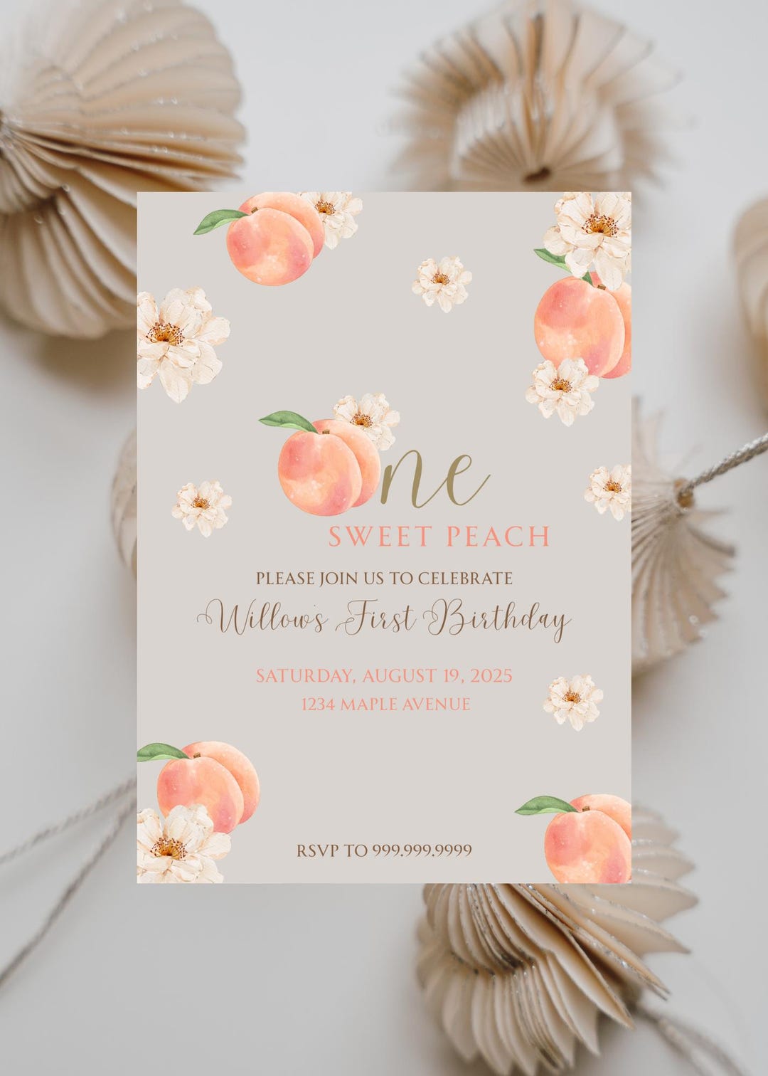 Sweet Peach Birthday Invitation: Girl's First Birthday Party - Etsy