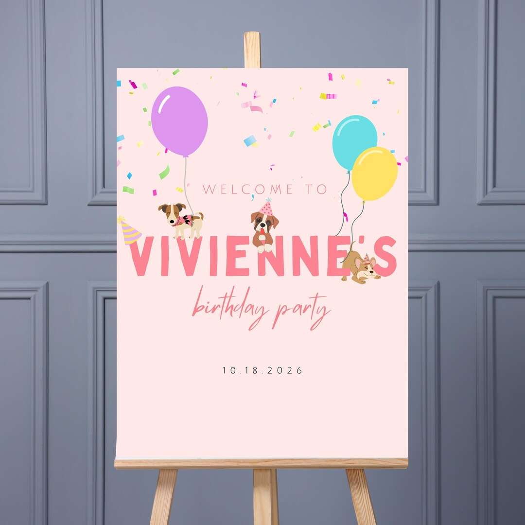 Editable Puppy Pawty Birthday Welcome Sign: Canva Template - Etsy