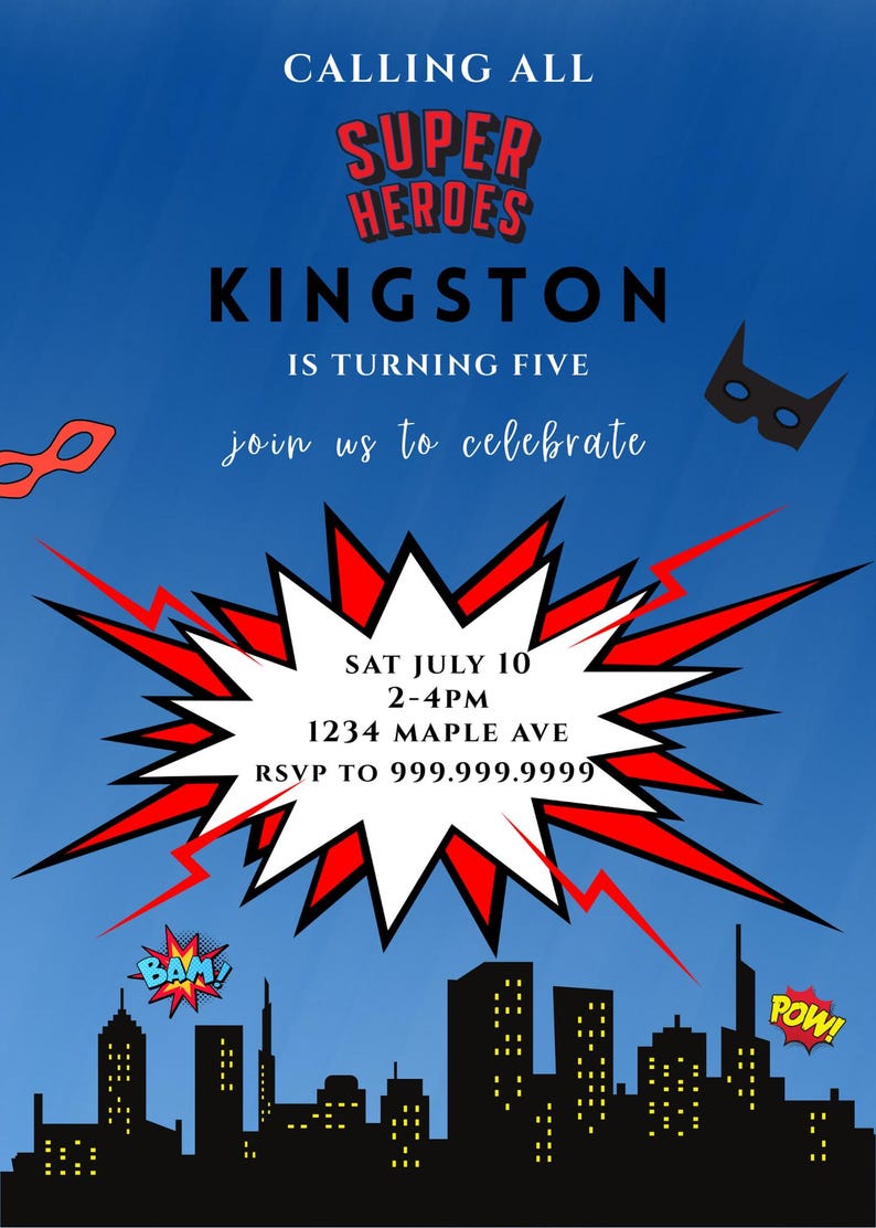 Editable Modern Superhero Birthday Invitation, Calling All Superheroes ...