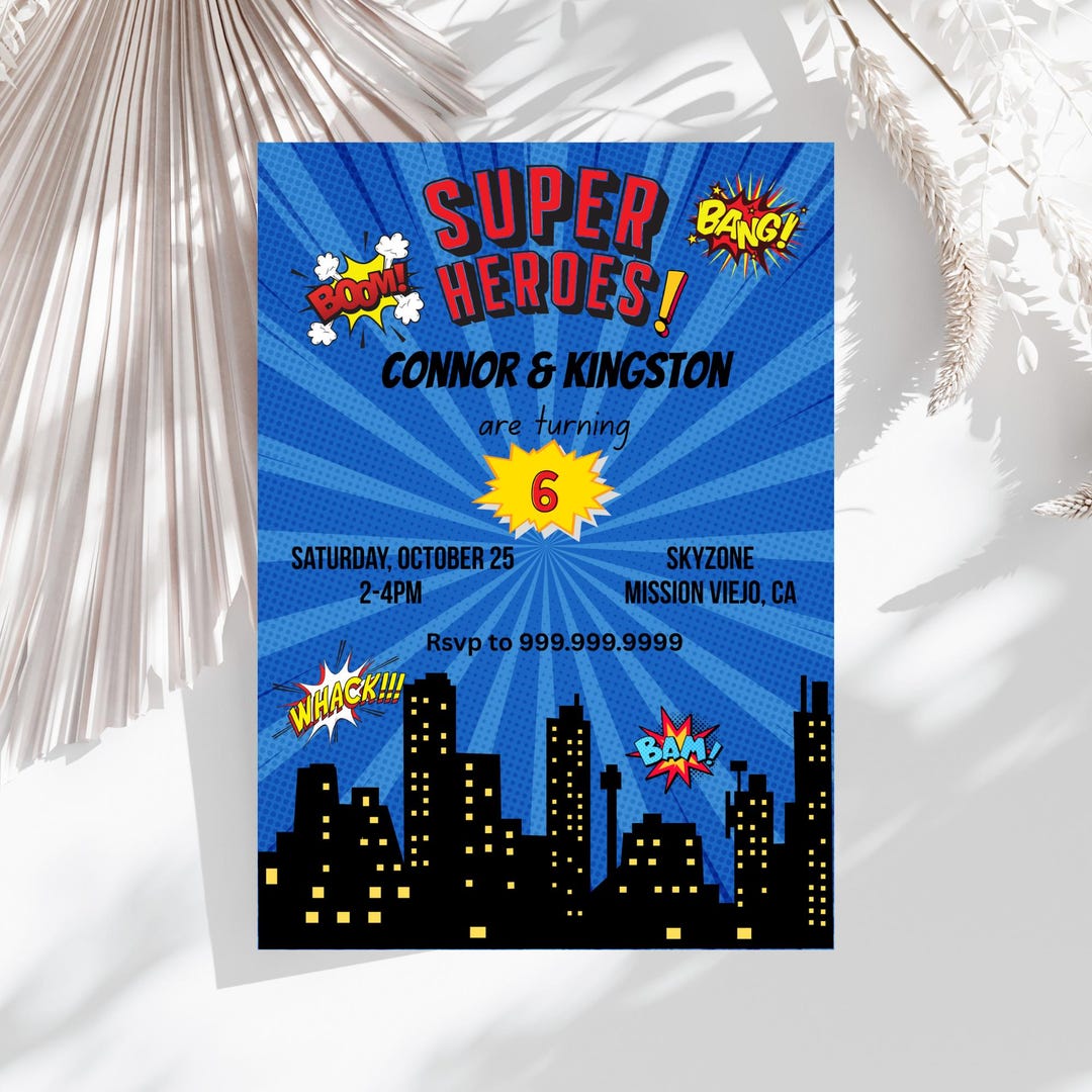 Invitación a fiesta de superhéroes: Plantilla editable de Canva - Etsy ...