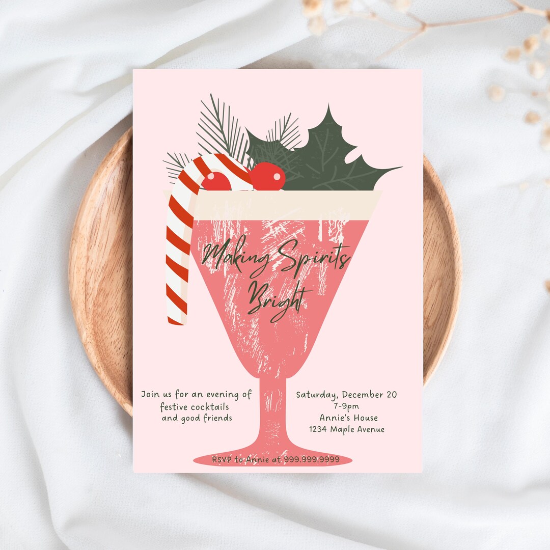 Editable Making Spirits Bright Cocktail Party Invitation | Holiday ...
