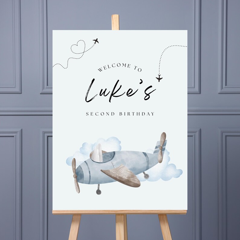 Vintage Airplane Birthday Welcome Sign: Editable Canva Template - Etsy