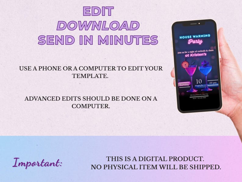 Modern Digital Cocktail Party Invitation – Editable Canva Template for ...