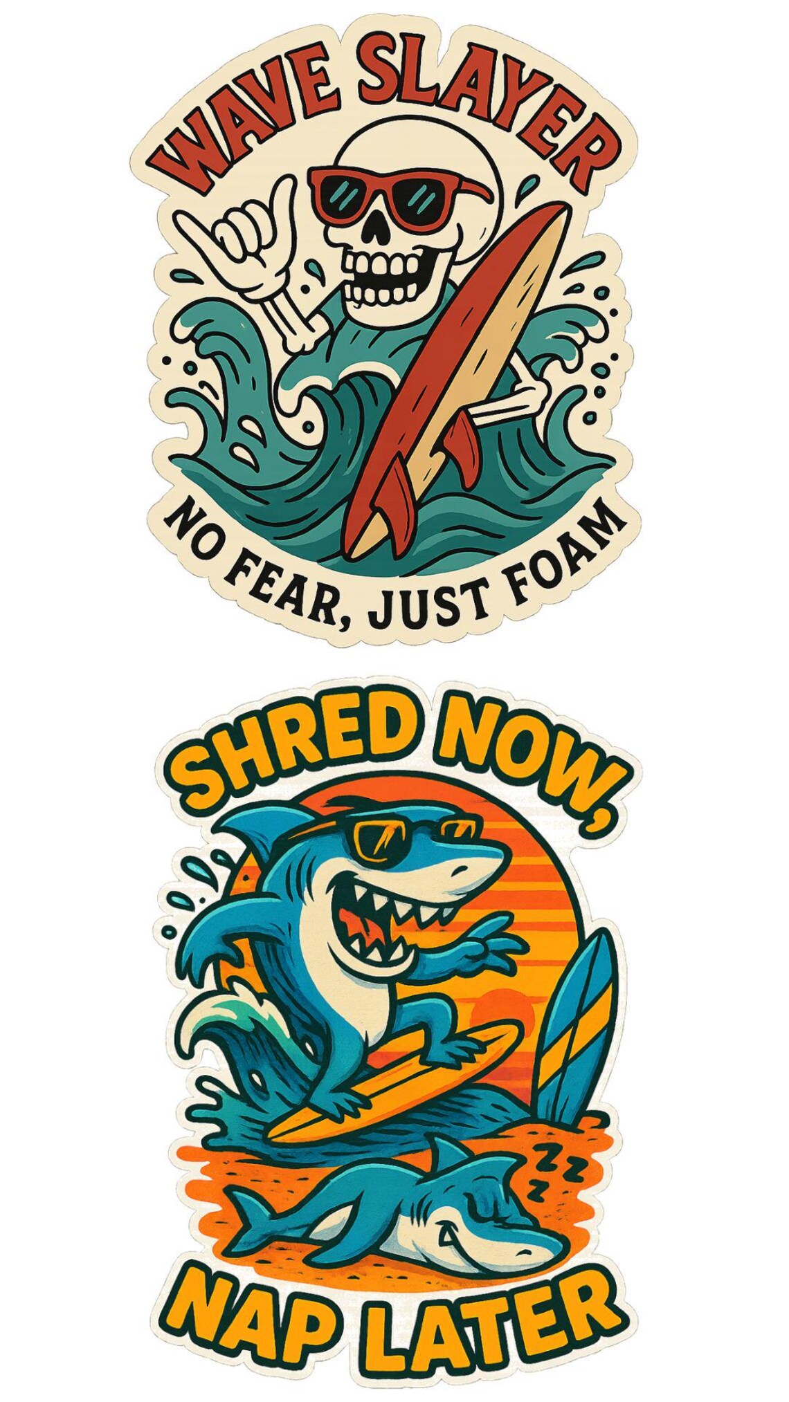 Surf Sticker Pack - 12 PNG Digital Stickers, Surfing, Beach Vibes ...