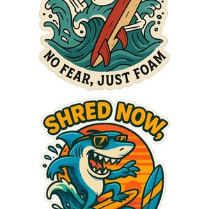 Surf Sticker Pack - 12 PNG Digital Stickers, Surfing, Beach Vibes ...