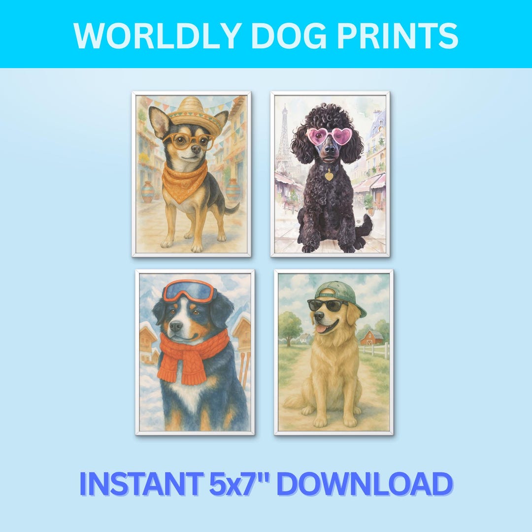 Dogs Around the World: Funny Dog Prints Wall Decor (digital Download ...