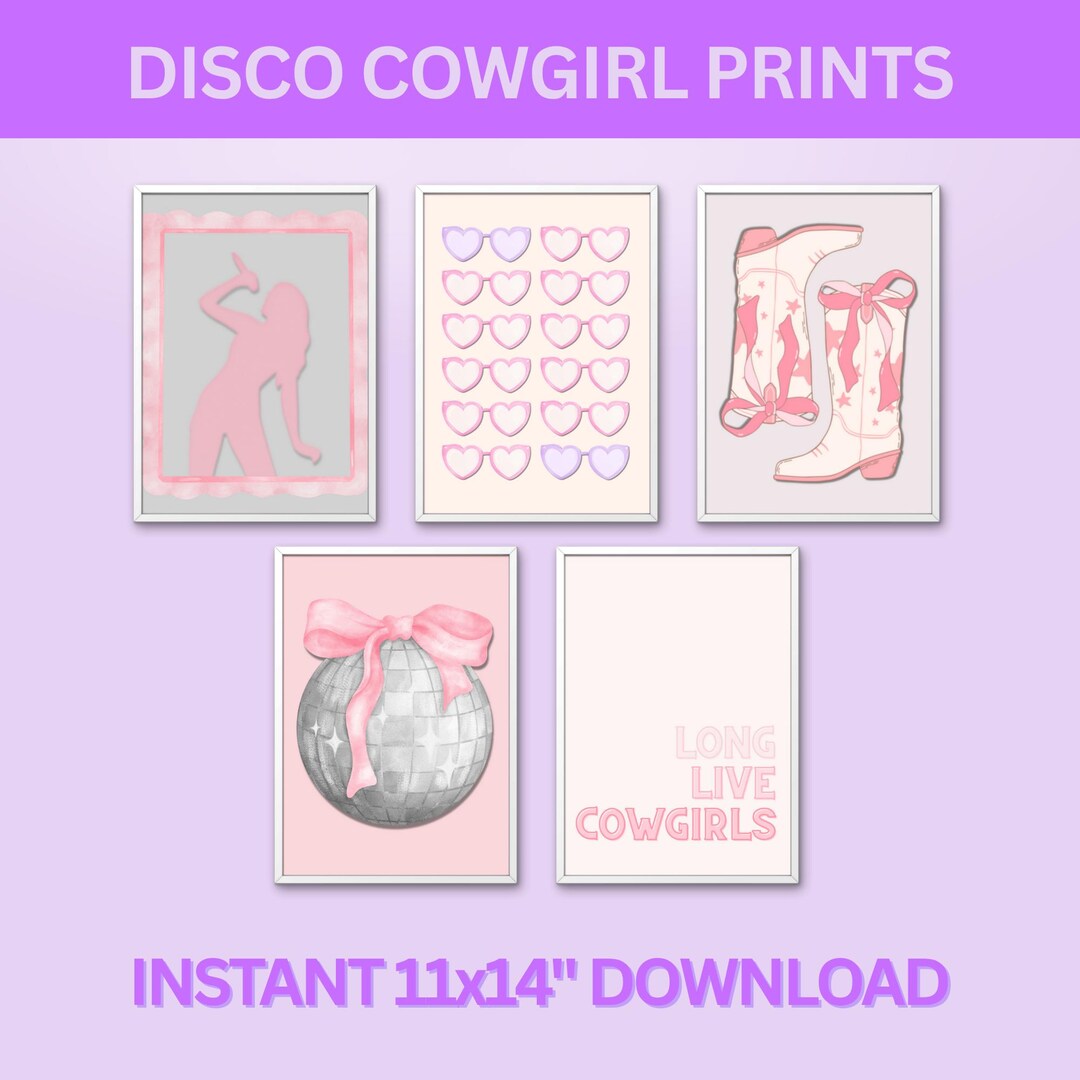 Disco Cowgirl Poster Set: Pink Western Room Decor (11x14" Digital ...