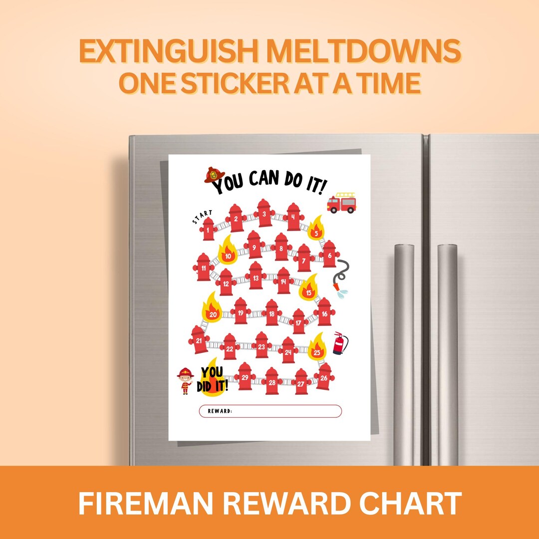 Firefighter Sticker Chart: Kids Printable Fire Truck Behavior Tracker ...
