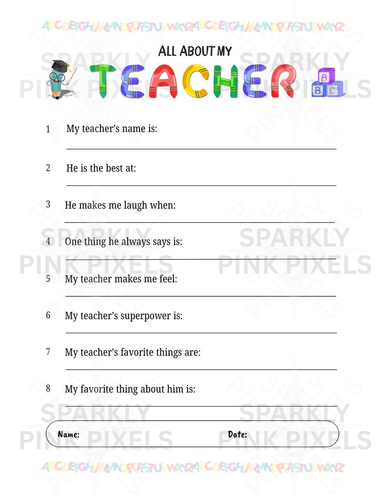 All About My Teacher Printable Questionnaire | End of Year Gift (PDF ...