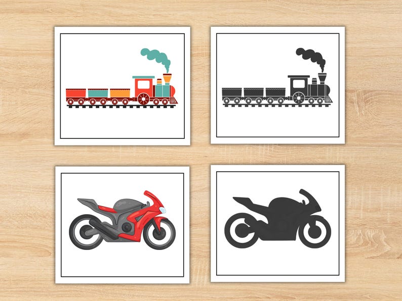 Transportation Shadow Matching Game | Printable Montessori Cards for ...