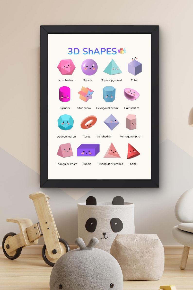 3D Shapes Poster Montessori Educational Printable Wall Art for ...