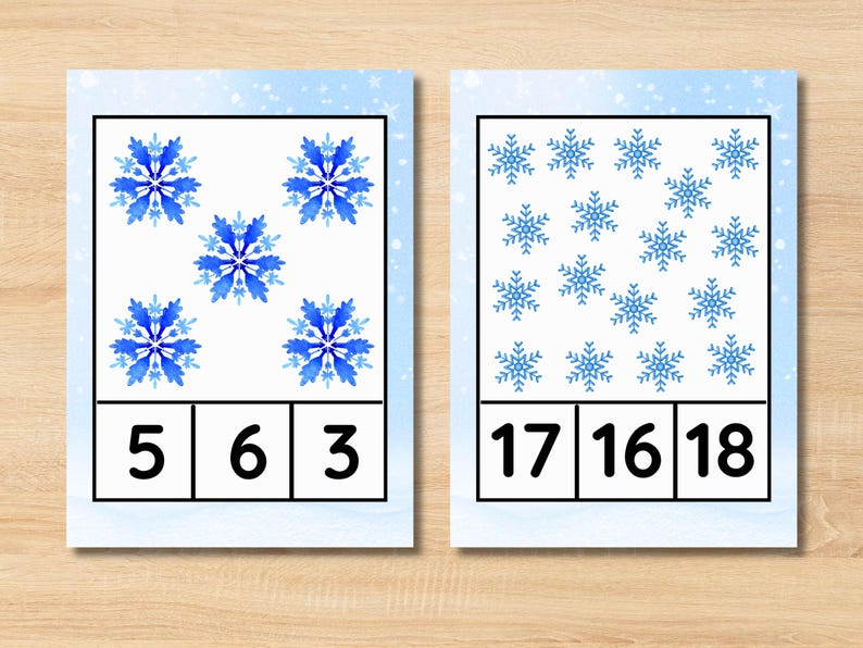 Winter Snowflake Count and Clip Cards 1–20 | Montessori Math Printable ...