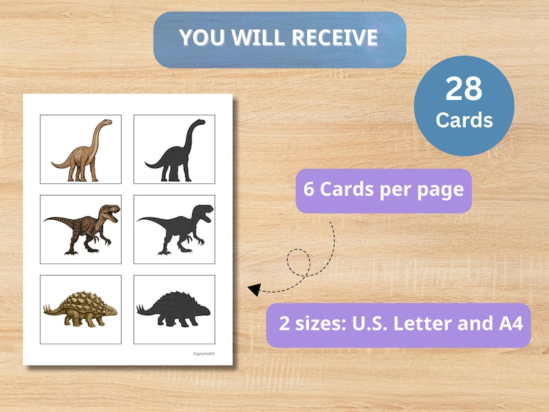Dinosaur Shadow Matching Cards | Preschool Montessori Printable ...