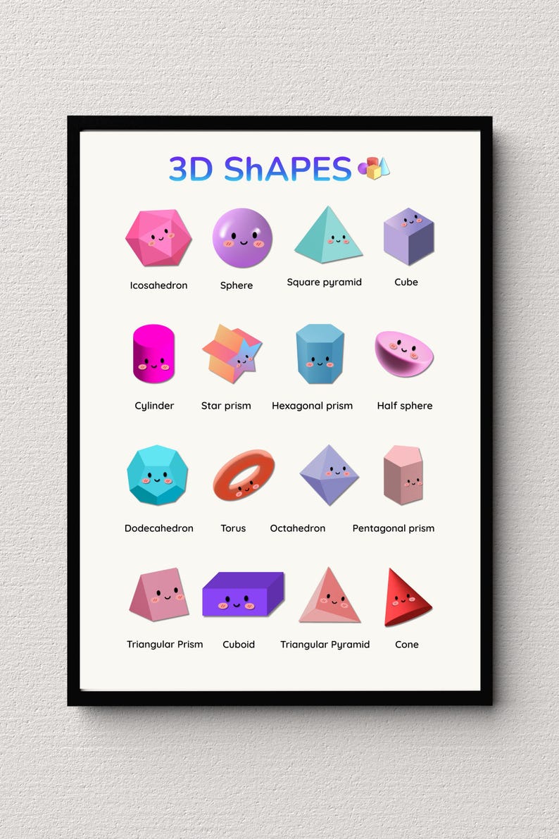 3D Shapes Poster Montessori Educational Printable Wall Art for ...