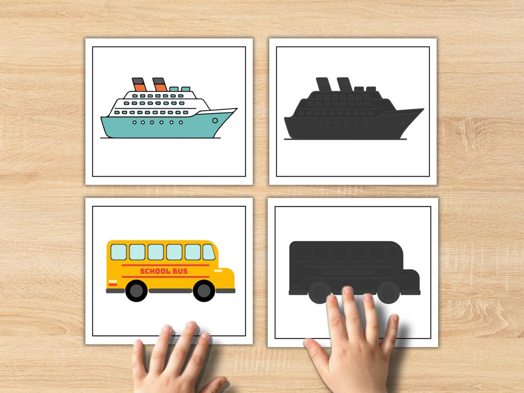 Transportation Shadow Matching Game | Printable Montessori Cards for ...