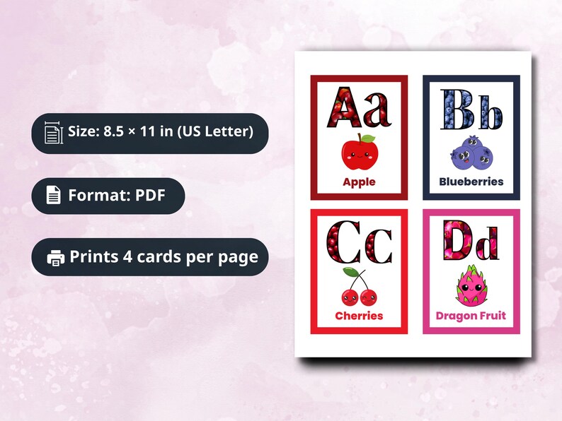 Fruit ABC Flashcards Printable Alphabet Cards for Toddlers & Preschool ...
