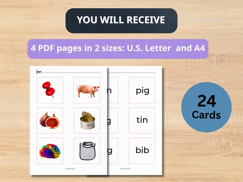 Montessori Pink Series CVC Words Matching | Short Vowel I Printable ...
