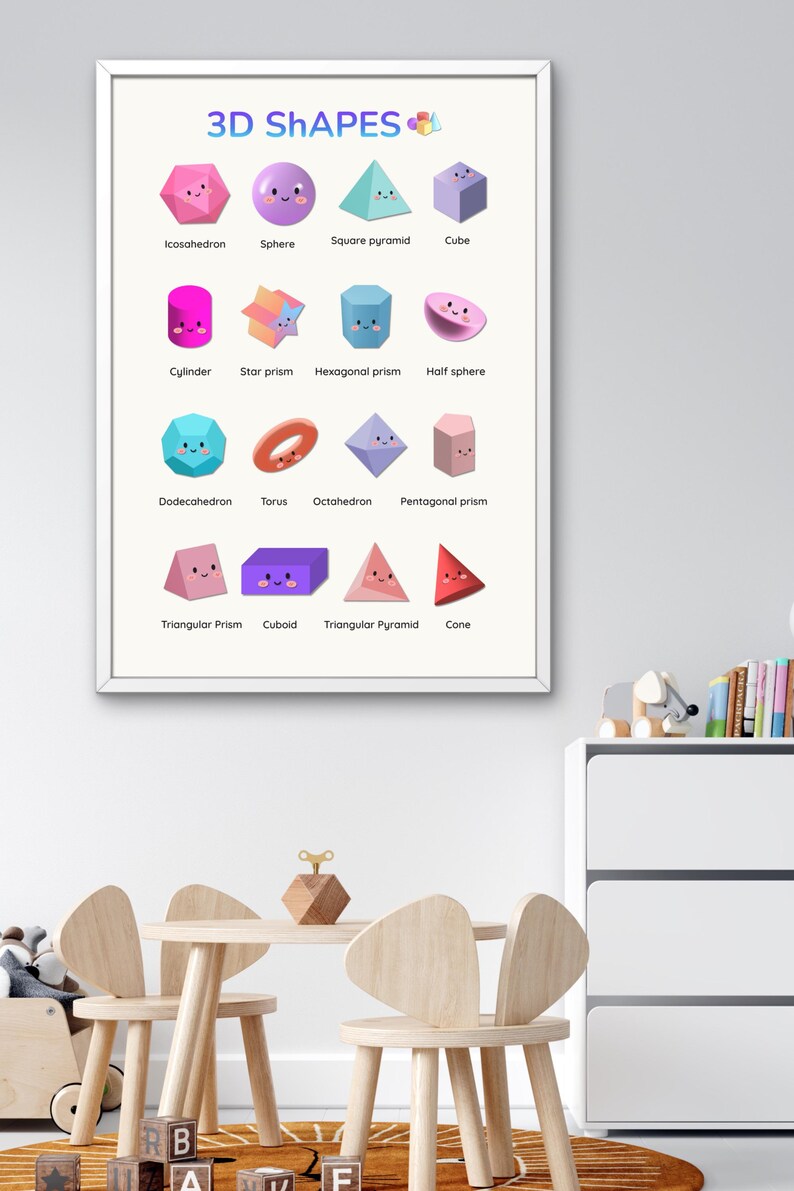 3D Shapes Poster Montessori Educational Printable Wall Art for ...