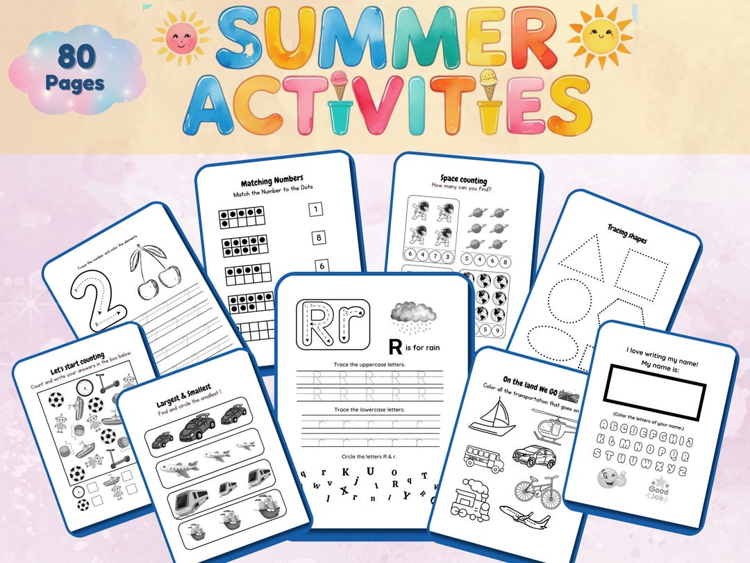 Summer Activity Preschool, Pre-k Learning Bundle | 80 Pages Printable ...