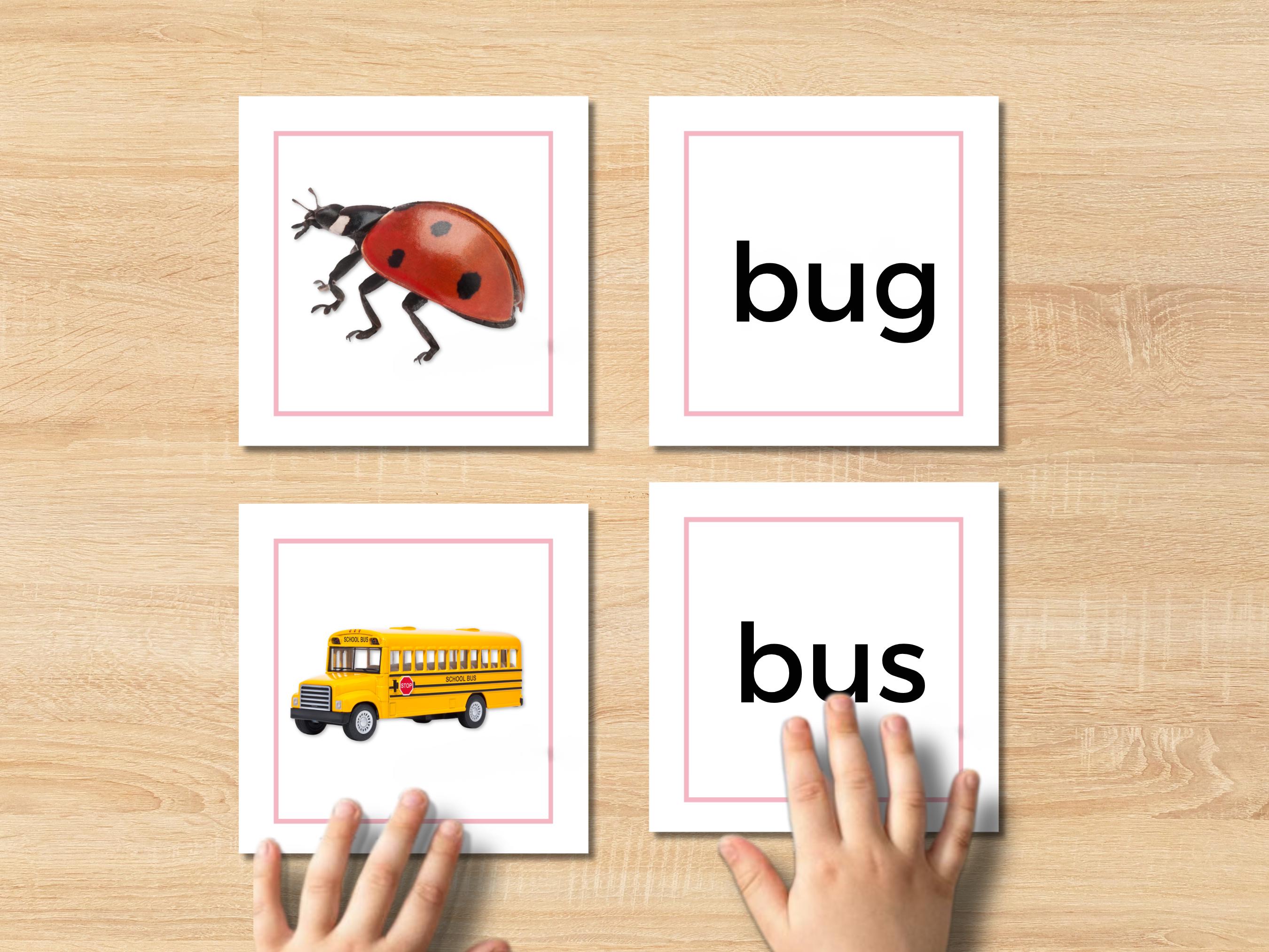 CVC Word Matching Cards – Short Vowels A E I O U | Montessori Pink ...