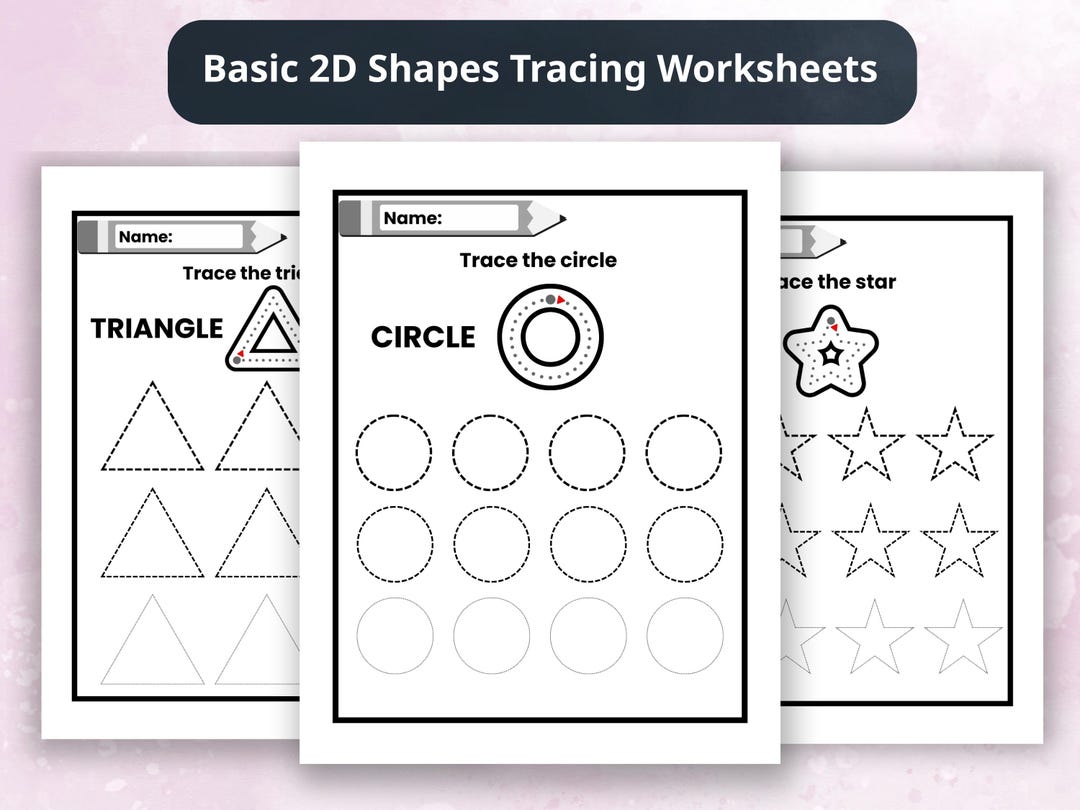 2D Shapes Tracing Worksheets Printable Shape Learning Activities for ...