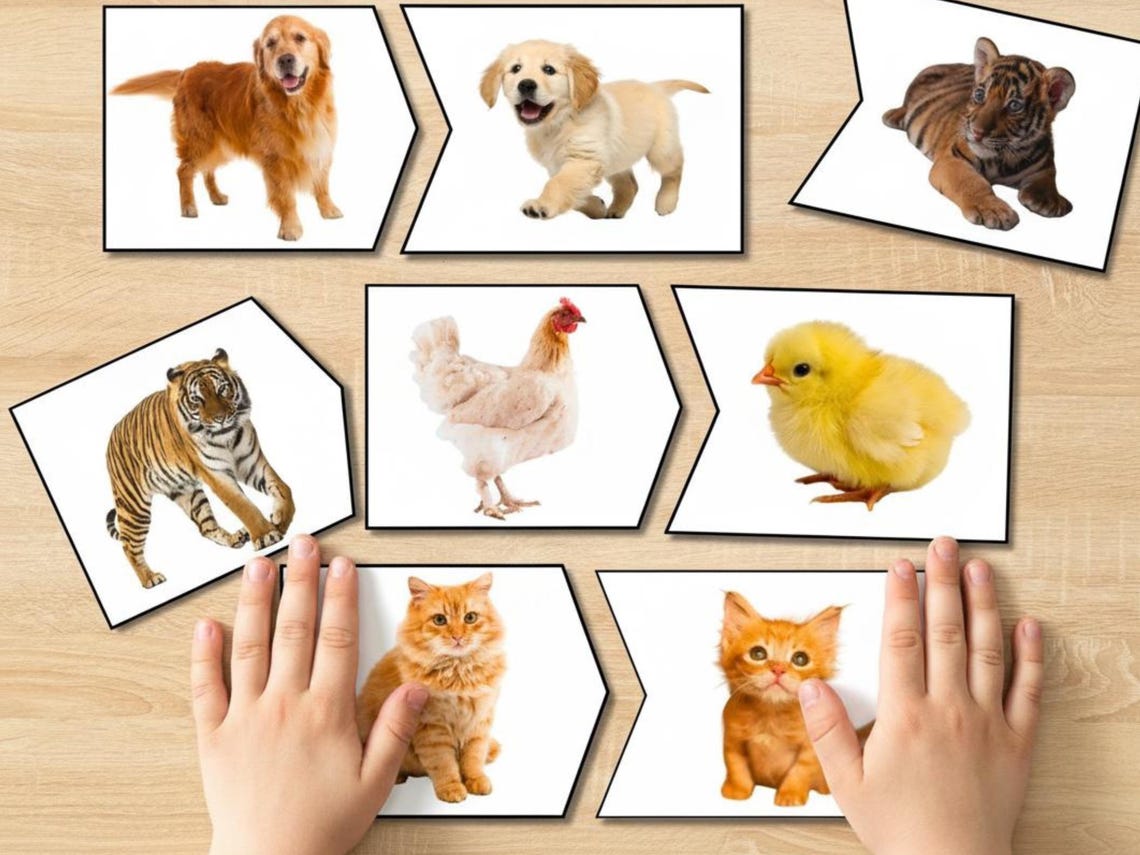 Montessori Mom & Baby Animals Matching Game | Printable Puzzle Activity ...