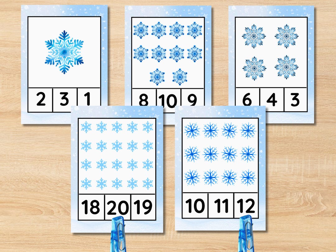 Winter Snowflake Count and Clip Cards 1–20 | Montessori Math Printable ...