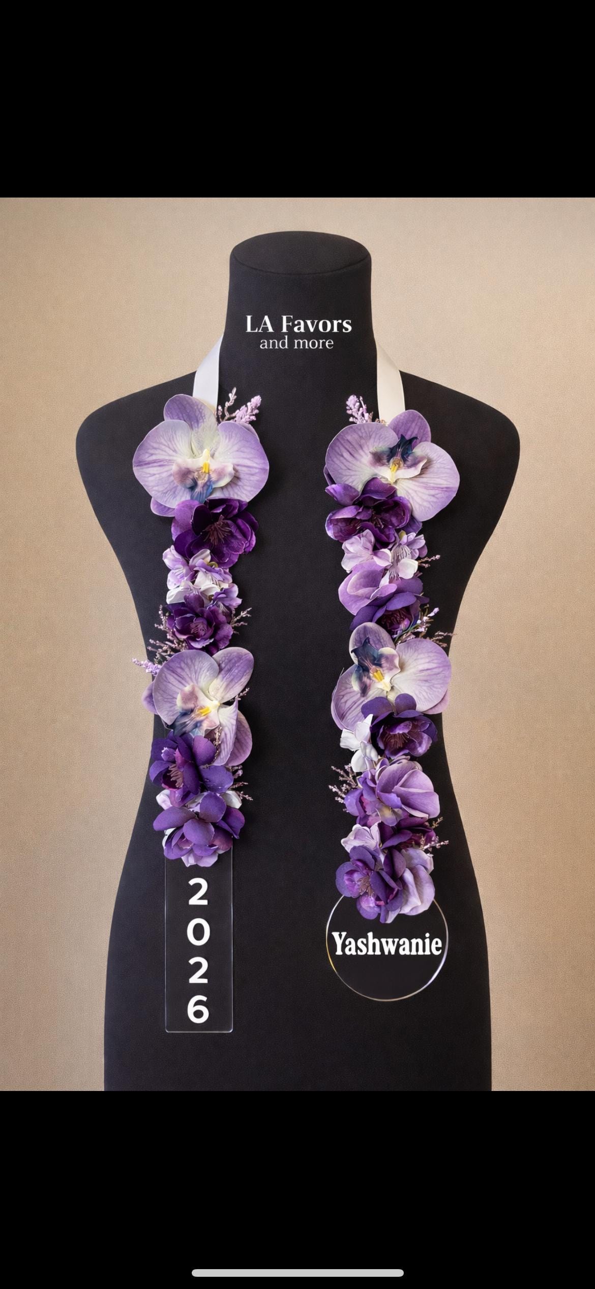 Custom Purple Orchid Graduation Lei Floral Lei With Acrylic Year & Name ...