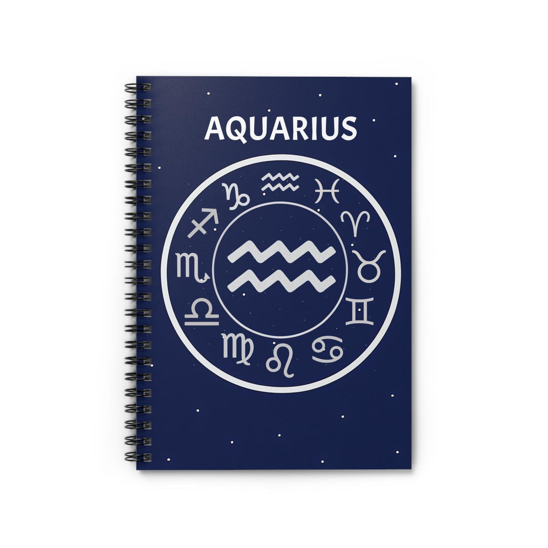 Aquarius Notebook - Aquarius Spiral Notebook - Aquarius Zodiac Symbol ...