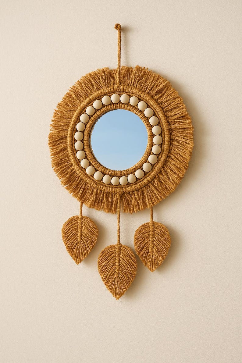 Boho Macrame Wall Mirror: Jute, Wood Beads & Tassel Accents - Etsy